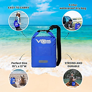 VOS Waterproof Premium Dry Bag – 5L | All-purpose Bag Lightweight Dry Storage Bag Backpack for Travel, Swimming, Boating, Kayaking, Camping, Beach (Blue)