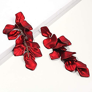 Dangle Acrylic Petal Earrings - Long Drop Rose Flower Earrings for Women