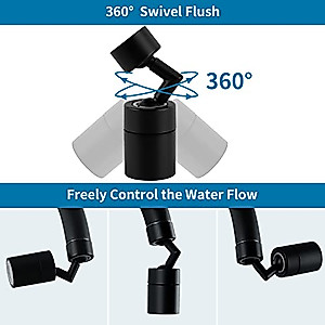 Hibbent Faucet Aerator, 720° Spray Aerator, Kitchen Faucet Aerator, 2 Water Mode Bathroom Faucet Adapter for Face Washing, Gargle and Eye Flush, 1.8GPM 55/64 Female Thread with Adapter, Matte Black