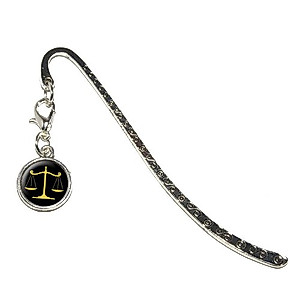Balanced Scales of Justice Symbol Legal Lawyer Gold and Black Metal Bookmark Page Marker with Charm
