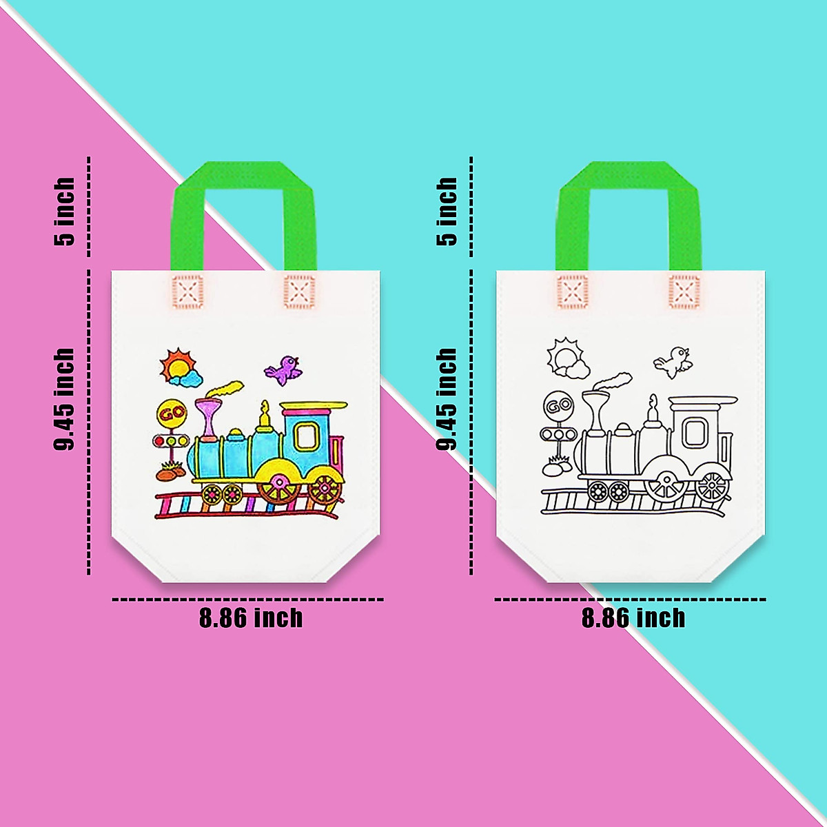 24 Pieces Cute Coloring Goodie Bags Birthday Reusable Party Favor Bags Cartoon Carnival Animals Craft Bags Color Your Own Bag for DIY Painting Birthday Party Gifts or Art Party Favors Supplies