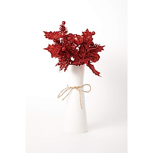 Giga Gud 5 Pack Christmas Glitter Berries Stems, 9 Inch Artificial Christmas Picks for Christmas Tree Ornaments, DIY Xmas Wreath, Crafts, Holiday and Home Decor (red)