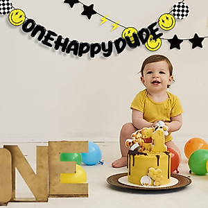 Crowye 28 Pcs One Happy Dude Birthday Decorations One Happy Dude 1st Birthday Banner Smile Face Hippie Happy First Birthday Banner for Baby Shower Birthday Party Decoration Supplies