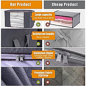 ZEKEROLL Large Capacity Clothes Storage Bag with Reinforced Handle Foldable Organizer with Thick Fabric For comforters,blankets,bedding Sturdy Zipper, Clear Window,1 Pack,90L,Grey With 1 Laundry Bag.