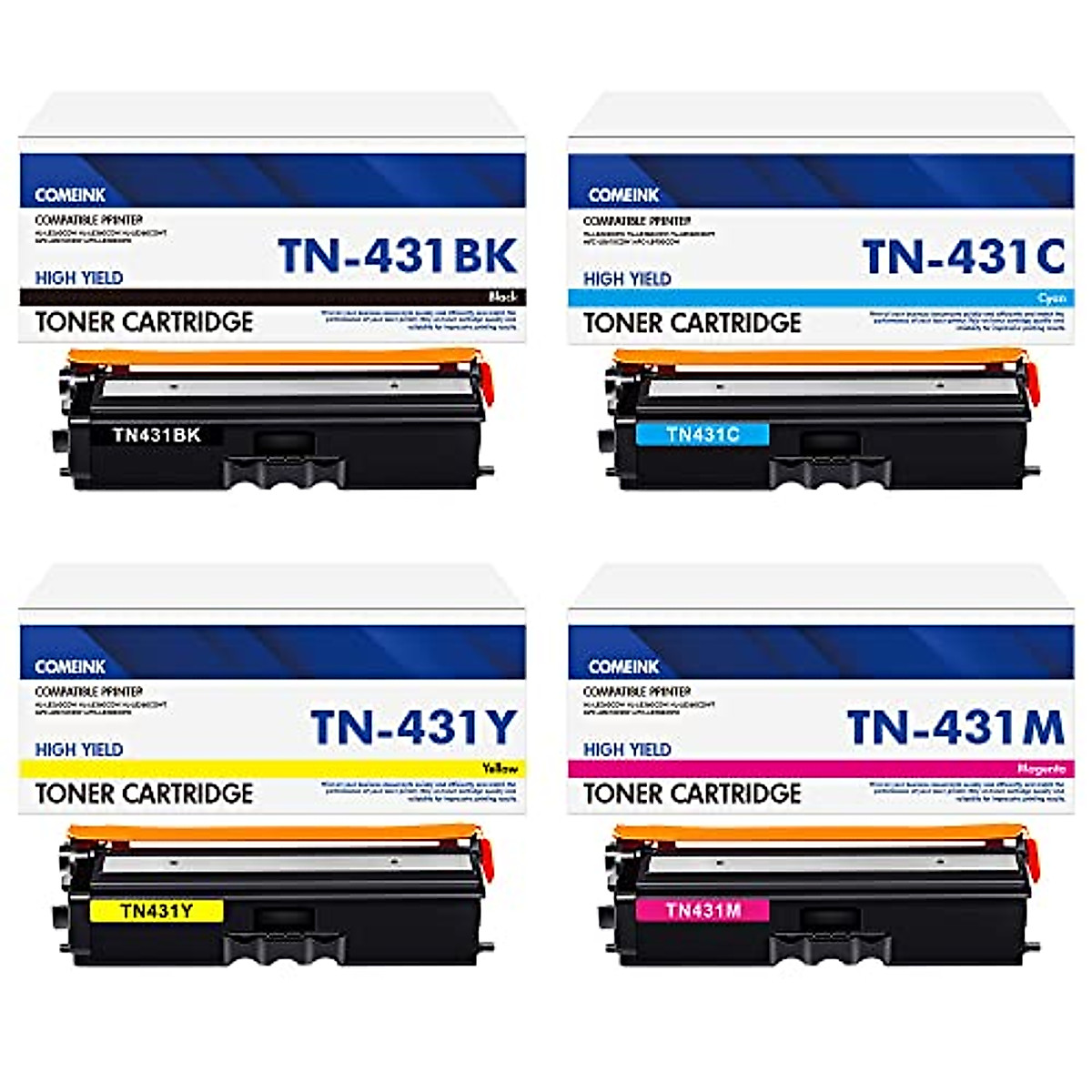 TN431 TN-431 TN433 Toner Cartridges: Compatible Replacement for Brother TN-433 TN431K TN431C/M/Y Standard Yield Toner for MFC-L8900CDW HL-L8360CDW HL-L8260CDW MFC-L8610CDW HL-L8360CDWT Printer