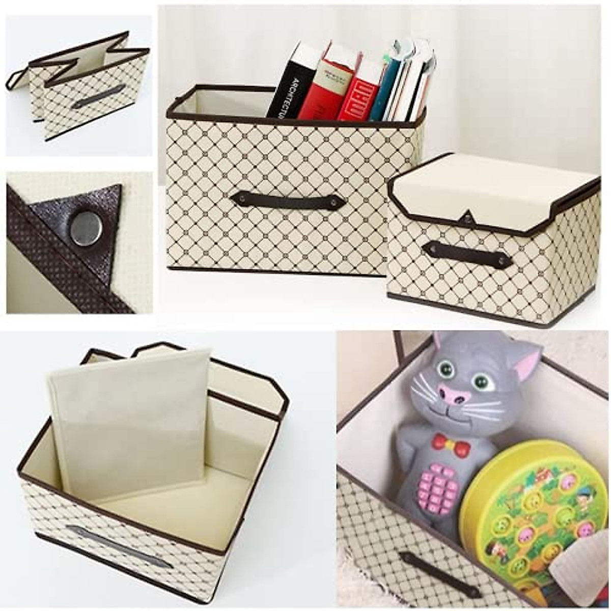 weallbuy Storage Boxes with Lids, 4 Foldable Storage Bins, Organizer Bins Set for Clothes Toys Books Cosmetics Sundries (Moring Glory)