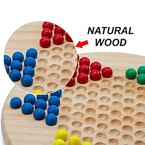 GSE 11.5" Natural Wood Chinese Checkers Board Game Set with 66 Colorful Wooden Marbles, Classic Strategy Family Board Game for Boys & Girls, Kids & Adults Fun Family Board Games