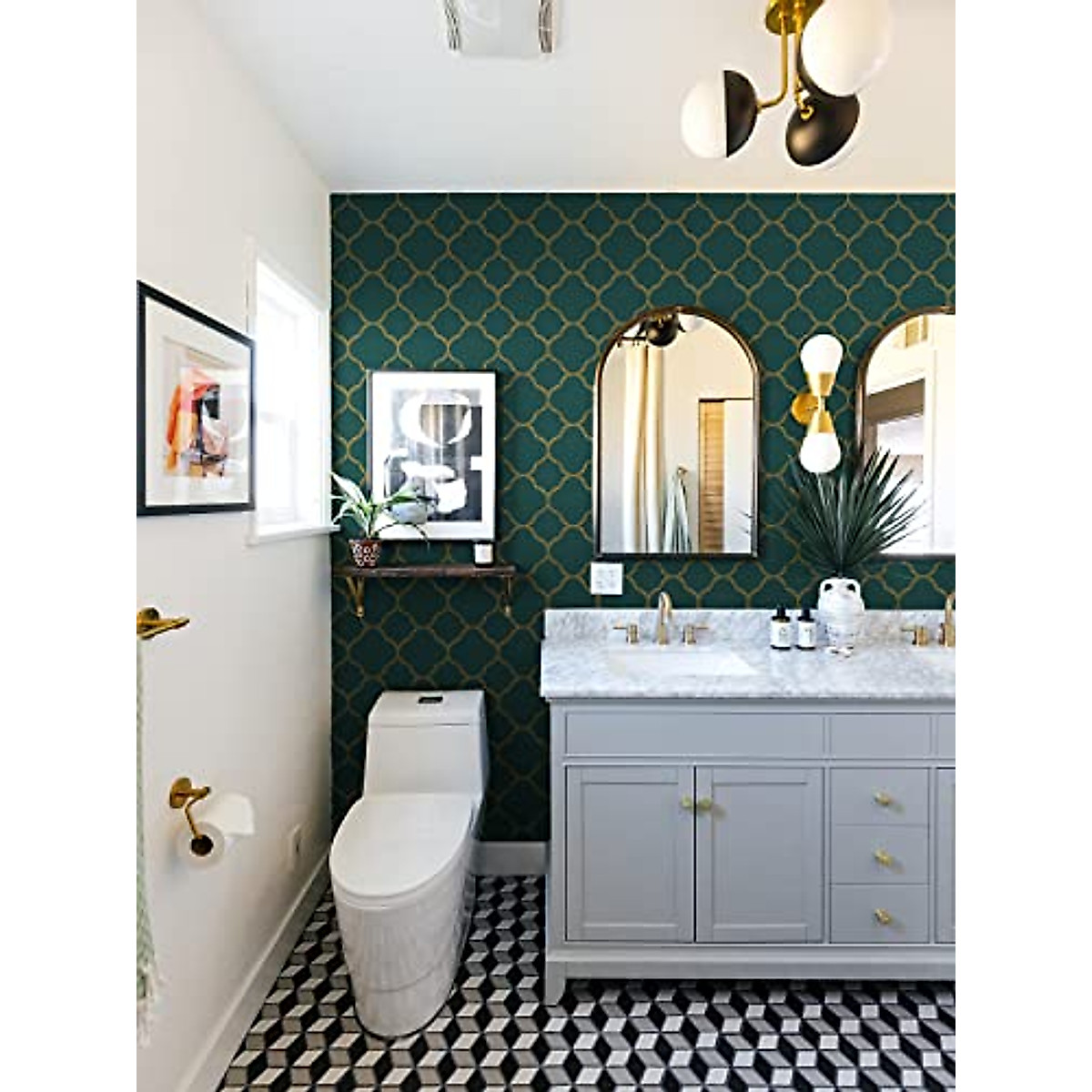 Peel and Stick Wallpaper Gold and Green Contact Paper Wall Paper Dark Green Wallpaper Trellis Contact Paper for Walls Cabinets Self Adhesive Removable Wallpaper for Walls Vinyl Rolls 118"x17.7"