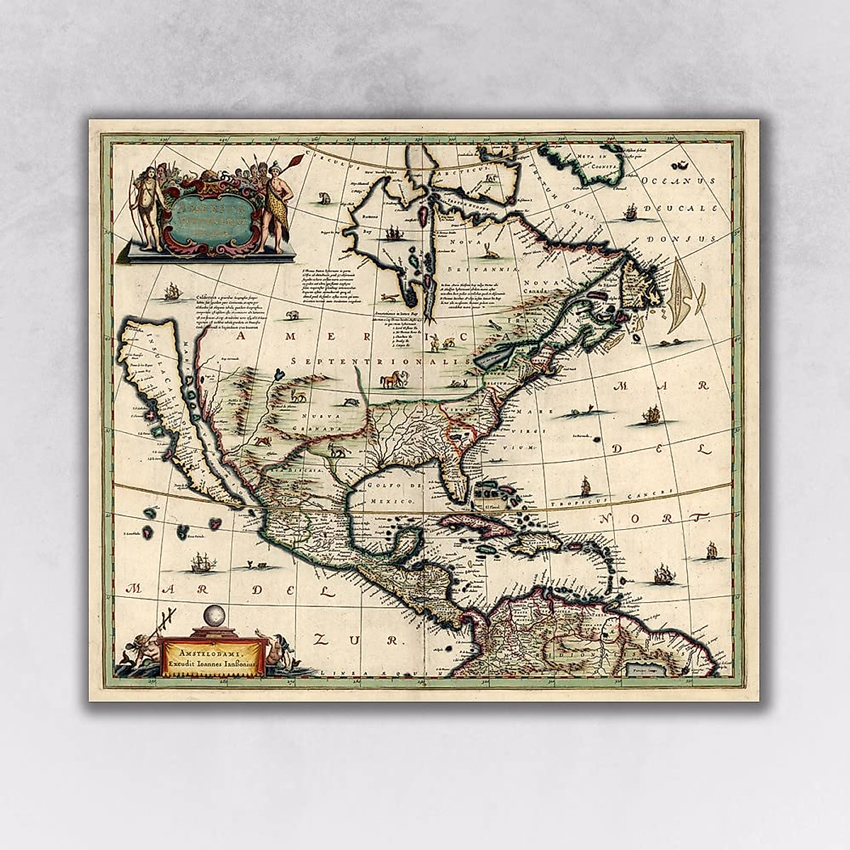HomeRoots 16" X 20" Vintage 1652 Map Of Early North America Wall Art