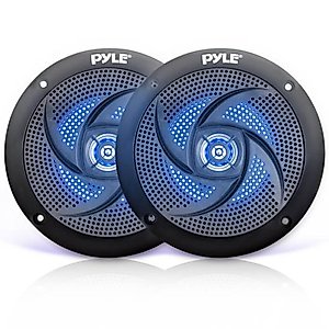Pyle Low-Profile Waterproof Marine Speakers - 100W 4 Inch 2 Way 1 Pair Slim Style Waterproof Weather Resistant Outdoor Audio Stereo Sound System w/ Blue Illuminating LED Lights - Pyle (Black)