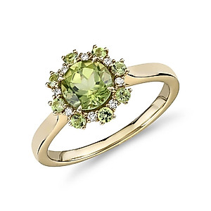 Jewelrygift Plated Crown Style Halo Ring Natural Peridot Faceted Gtone Beautiful Western Design Engagement Jewelry Ring US Size:8.5