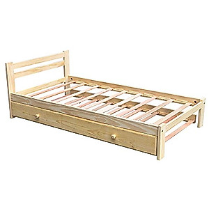 Twin Trundle Bed Wooden Bed Solid Pine Wood with Slats Support Unfinished Single Wooden Bed Frame Suitable for Bedroom and Wheeled Trundle Bed