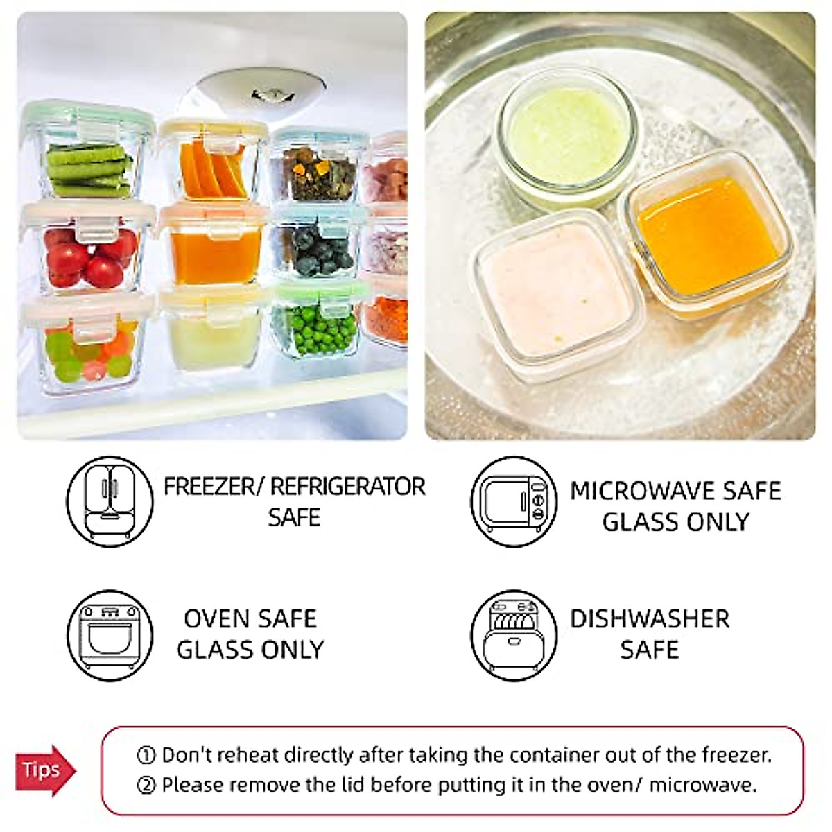 YARYOUNG 24 Pack 5oz Small Glass Food Storage Containers, Tiny Food Containers with Locking Lids Leak-proof, Glass Food Jars for Storing and Freezing food, Oven & Dishwasher Safe, BPA Free, Square