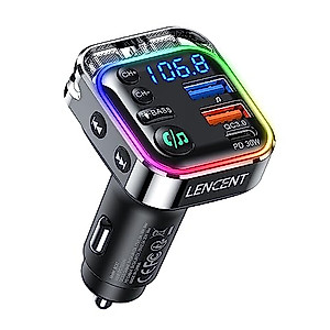 LENCENT Bluetooth 5.3 FM Transmitter,PD 30W & QC3.0 Fast Charger Bluetooth car Adapter,Hi-Fi Music/Clear Calling car FM Bluetooth Adapter