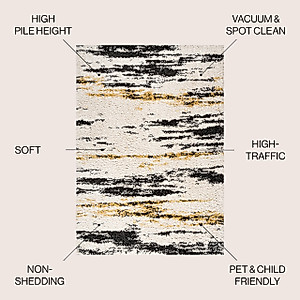 JONATHAN Y SHG102A-8 Nova Modern Bold Strie' Shag Indoor Area-Rug Bohemian Contemporary Abstract Distressed Easy-Cleaning Bedroom Kitchen Living Room Non Shedding, 8 X 10, Beige/Black/Yellow