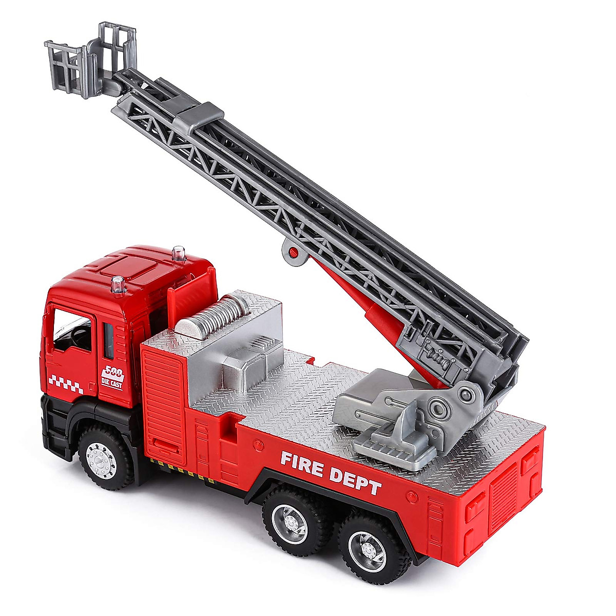 haomsj Metal Micro Fire Truck Extending Rescue Rotating Ladder Toy Truck for Boys 3 4 5 6 7 Year Old（Ladder Truck）