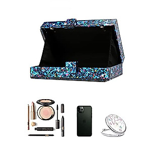 Women Sequin Acrylic Clutch Box Crossbody Bag Handbag Bridal Party Cocktail Evening Clutch Purse (Blue)