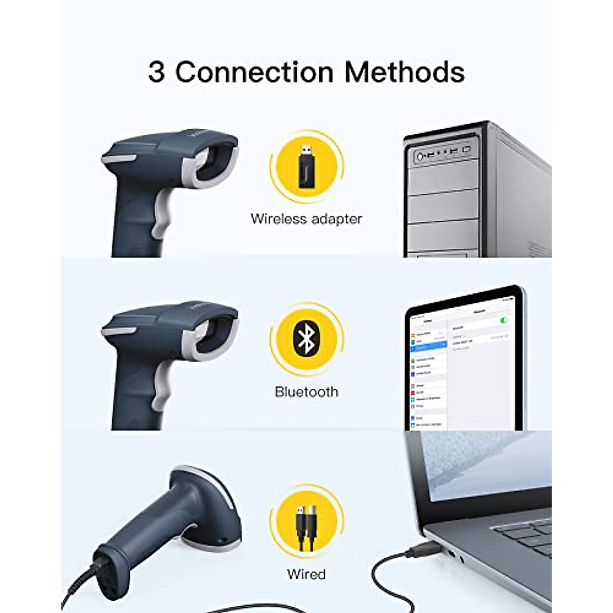 Inateck QR Code Scanner, 2D Wireless Barcode Scanner, 3 in 1 Barcode Reader, Screen Scanning, BCST-55