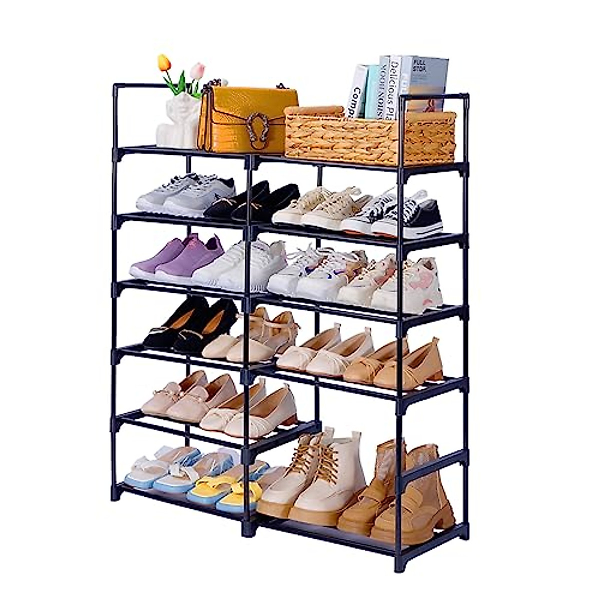 6 Tier Shoe Rack Storage Organizer, 20-22 Pairs Metal Shoe Rack for Entryway, Shoe Stand Free Standing Shoe Rack for Closet, Space Saving Shoe Organizer Shoe Storage for Living Room Bedroom Hallway