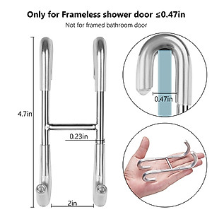 NINETREX Shower Door Hooks,Towel Hooks for Bathrooms Frameless Glass Door,Heavy Duty SUS 304 Stainless Steel Hook for Towels,Squeegee,Loofah,Shaver,Robe,2 Pack,Silver