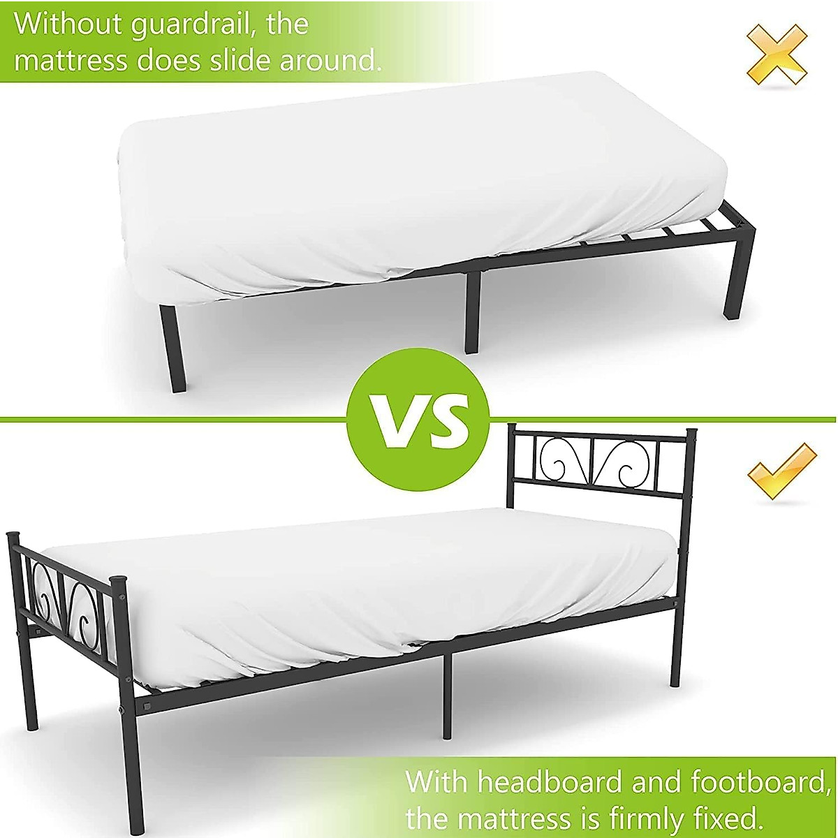 Twin Bed Frames Black for Boys Teenagers Adult, Single Platform Steel Bed Frame with Storage Girls Twin Size Beds Mattress Foundation Metal Slats Support with Headboard Footboard No Box Spring Needed
