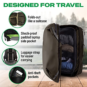 COR Surf Carry On Travel Backpack Bundle | Island Hopper Travel Backpack with Toiletry Bag and Compression Packing Cube Set (38L, Black)