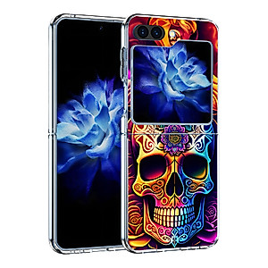 Bcov Galaxy Z Flip 5 Case,Colorful Mandala Skull Flowers Anti-Scratch Solid Hard case Protective Shookproof Phone Cover for Samsung Galaxy Z Flip 5