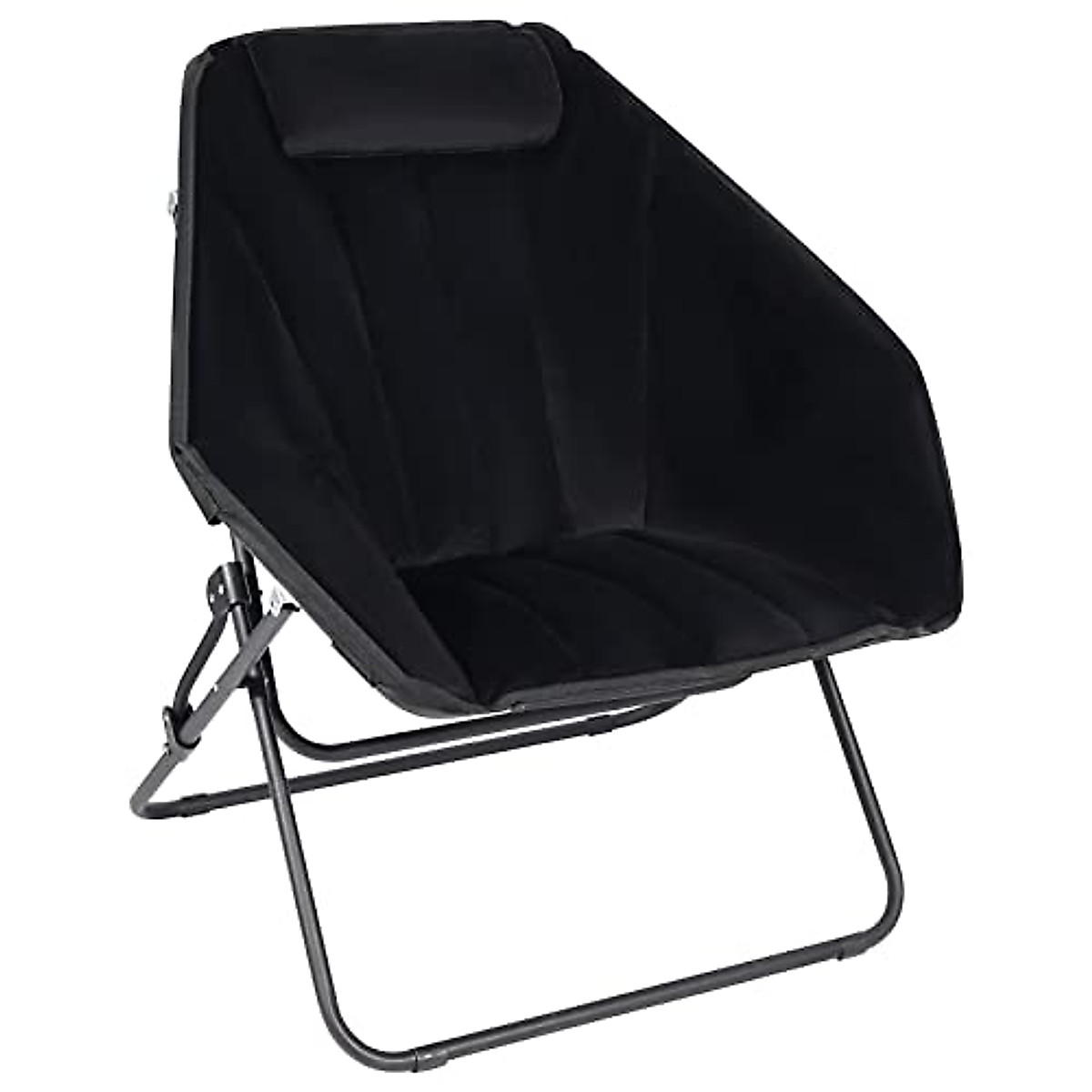 Stonehomy Oversized Folding Saucer Chairs for Adults, Soft Thick Velvet Round Moon Circle Chairs for Bedrooms Living Room, Black