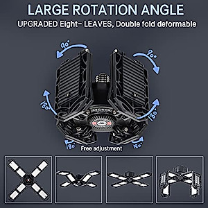 BUYMALLY 8 Panels LED Garage Light, 220W 22000LM Ultra-Bright Deformable Garage Ceiling Light, 6500K CRI 80+ Adjustable Panels Shop Lighting, E26/E27 Base, Workshop Basement Warehous Daylight Light