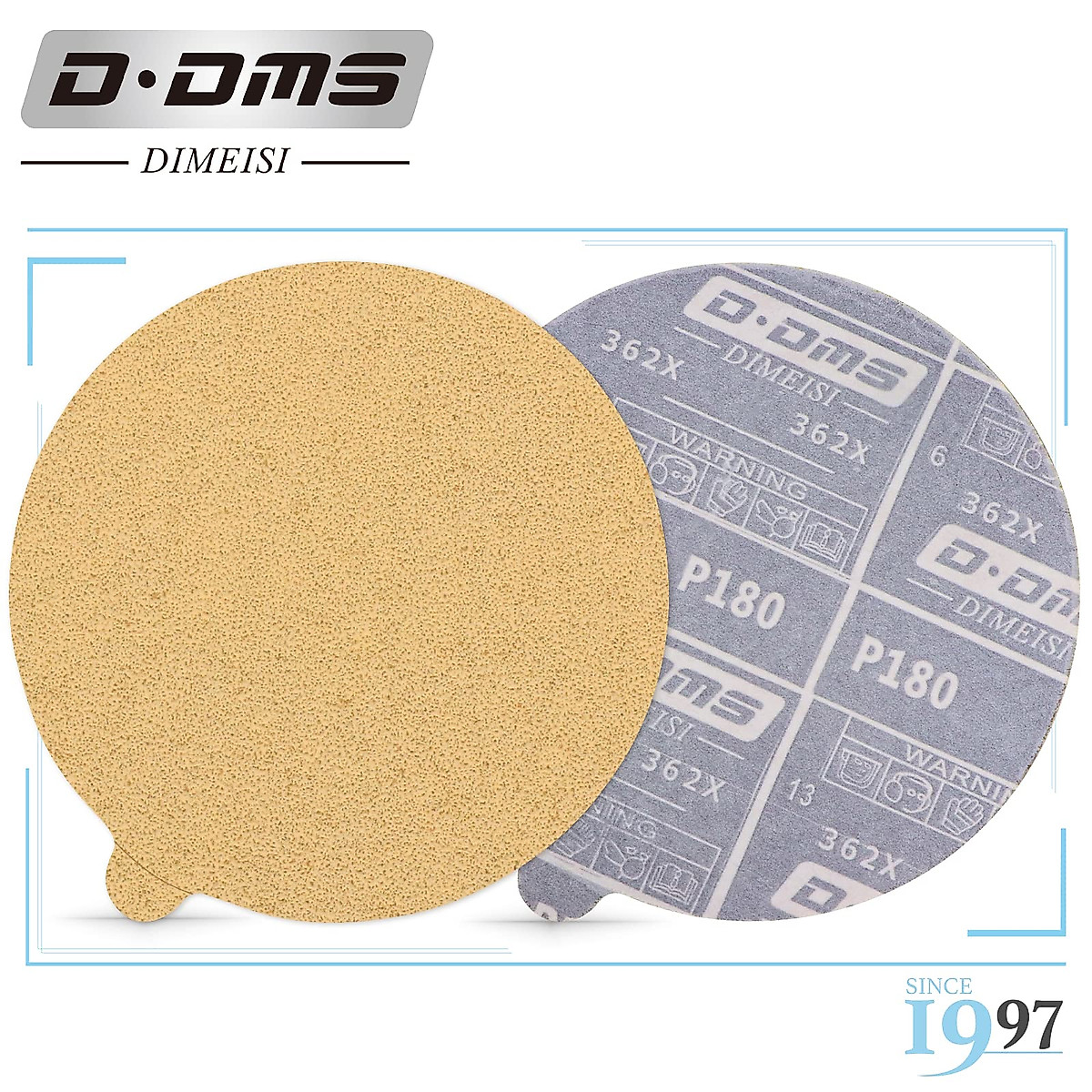 362X - 6 Inch Gold PSA Sanding Discs 80 120 220 320 400 Grit (50 Total, 10 Each), Stick Back Sand Paper for DA Sander, Self Adhesive Sandpaper for Woodworking and Automotive - D DMS DIMEISI