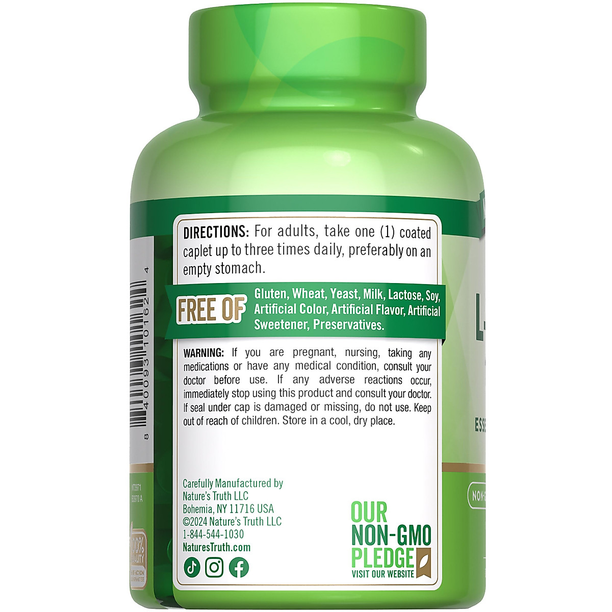 Nature's Truth L Lysine 1000mg | 100 Coated Caplets | Free Form | Vegetarian, Non-GMO, & Gluten Free Supplement