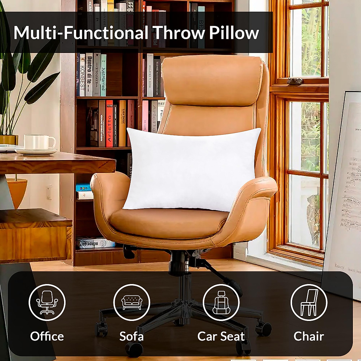 ROYALE LINENS 16 x 24 Pillow Insert - Down Alternative Throw Pillows Insert - Rectangle Pillow Pack of 1 White - Bed & Couch Pillows - Inner Cushion for Bed, Cushion for Living Room - Shams Stuffer