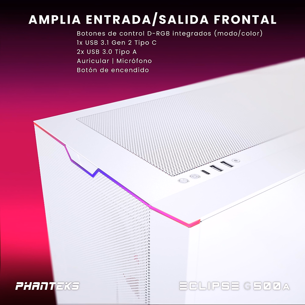 Phanteks Eclipse G500A Mid Tower Case, DRGB, Matte White