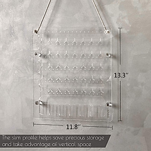 JEREVER Earring Holder for Wall Hanging Jewelry Organizer Display Acrylic Hanger Rack with 96 Holes, 6 Hooks for Necklaces, Bracelets (Accessories are not included)