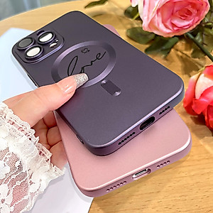 Bonoma Magnetic Charging Phone Case for iPhone 14 Pro Max Compatible with MagSafe Love Heart Luxury Plating Protective Cover for Women Shockproof Back Bumper-Pink