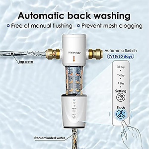Waterdrop Spin Down Sediment Filter, Whole House Water Filter System, Auto Flushing Backwash, 40-50 Micron, Traps Sand, BPA Free, WD-PFA