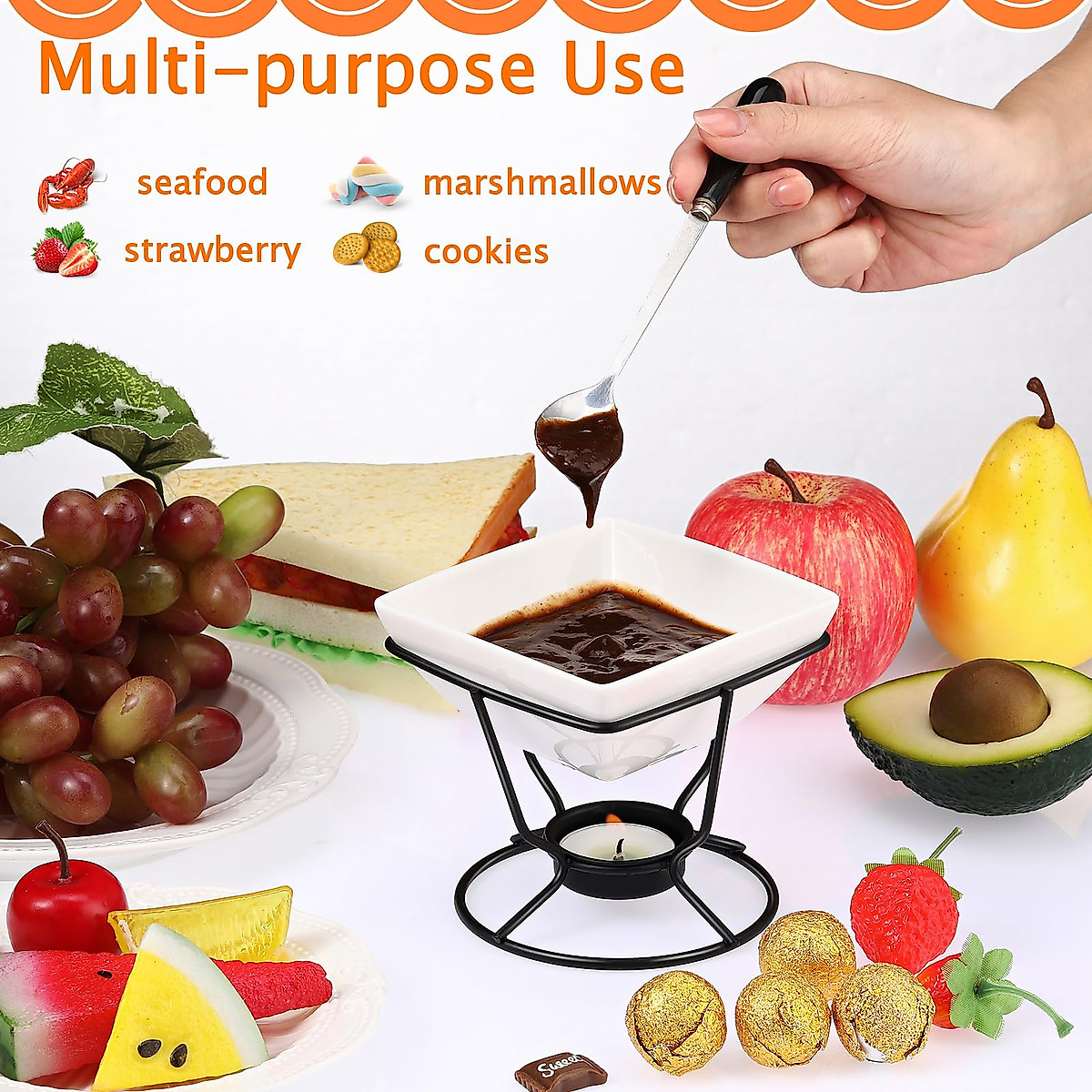 Tandefio 40 Pcs Butter Warmers for Seafood 8 Set 7oz Ceramic Butter Warmers with 32 Tea Light Candles Food Warmer Candle for Fondue Chocolate Cheese Dishwasher Microwave Oven Safe