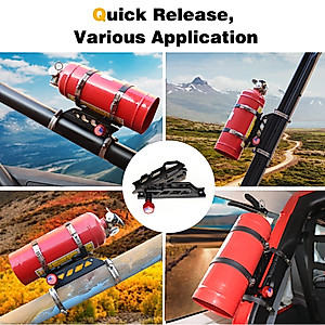 Bestaoo Adjustable Roll Bar Fire Extinguisher Mount Holder for Jeep Wrangler TJ JK JKU JL UTV Polaris RZR Ranger Camper Van, Aluminum, Quick Release, Upgrade