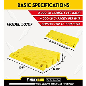 MAXXHAUL 50707 Portable Interlocking Plastic Curb Threshold Ramps Set (Yellow) for Loading Dock, Driveway, Sidewalk for Scooter, Wheelchair, Car, Truck, Motorcycle, Dolly