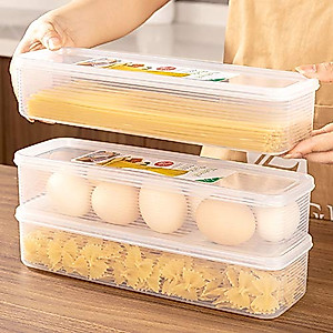 RAYNAG 2 Pack Pasta Containers Storage Spaghetti Noodles for Refrigerator/Pantry Airtight Spaghetti Keeper Box Clear Plastic Rectangular Pasta Horizontal Storage Canister