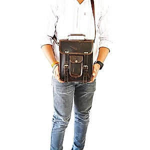 URBAN DEZIRE Men's Genuine Leather Small Messenger Satchel iPad Tablet Bag 11 inch compatible with Apple product