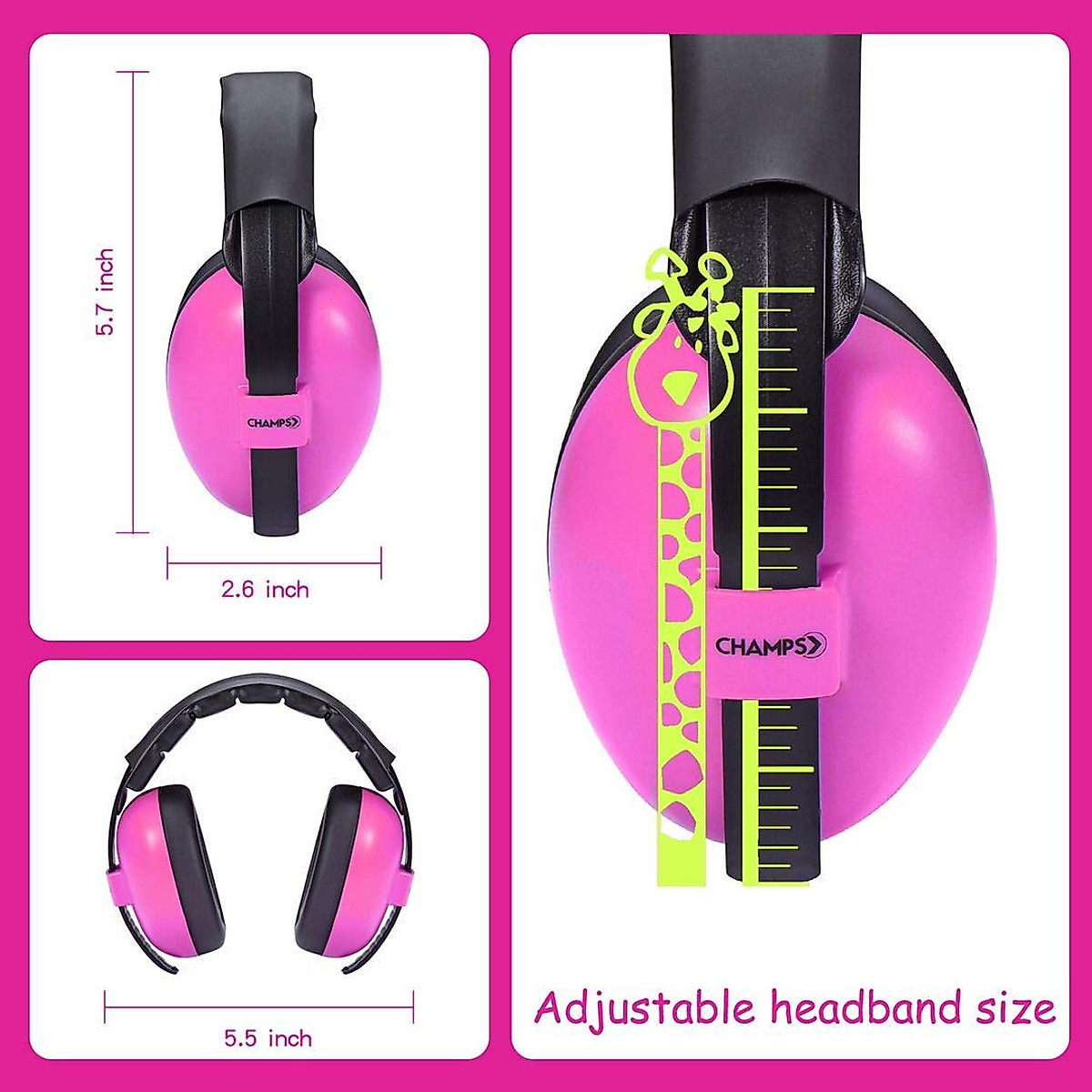 CHAMPS Baby Ear Muffs, Baby Earmuff Noise Protection Reduction Headphones for 0-3 Years Babies, Toddler, Infant, Safety Hearing Ear Muff Shooting Range Hunting Season [Pink]