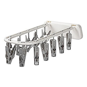 Clothes Drying Rack Multiple Clips Foldable Wall-Mounted Strong Load Bearing Windproof Hanger Drying Clip Household Supplies Valentine's Day/Mother's Day/Christmas/Birthday Gifts (White)