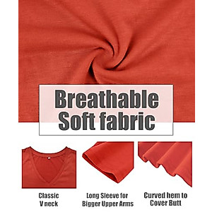 CARCOS Plus Size Tops for Women 3X Long Sleeve T Shirts Basic V Neck Tunics Casual Caramel Pullover Loose Fit 3XL 22W 24W