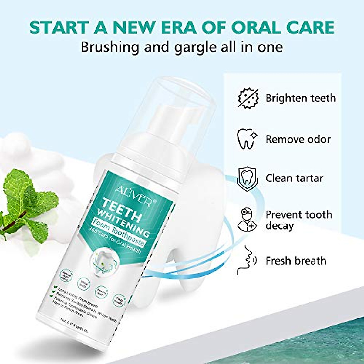 2 Pack Teeth Whitening Mousse - 2X 60ml Foam Whitening Toothpaste, Ultra-fine V-34 Mousse Foam Deeply Cleaning Gums, Stain Removal, Oral Care,Natural Mouth Wash Water