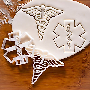 Set of 2 Medicine themed cookie cutters (Designs: EMS and Caduceus), 2 pieces - Bakerlogy