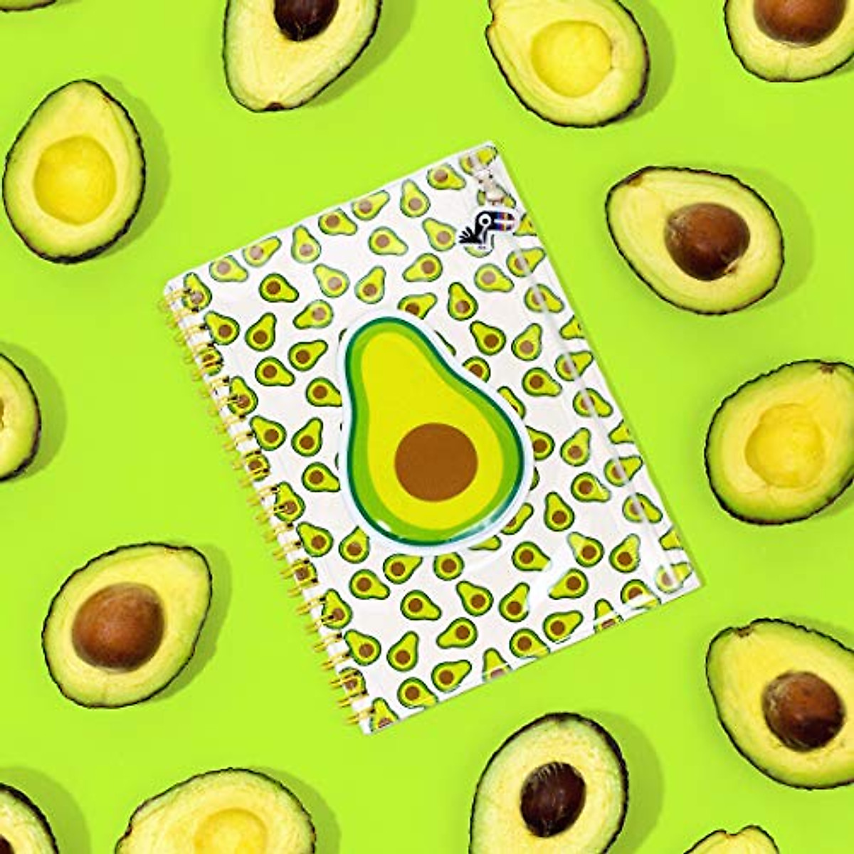 Yoobi College-Ruled Spiral Notebooks with Pencil Zipper Pouches | Fun Green Avacado Print | Cute Rainbow Glitter | 2-Pack | 60 Sheets, Multicolor