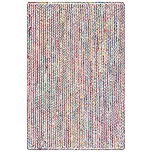 Safavieh Braided Collection Accent Rug - 4' x 6', Ivory & Multi, Handmade Farmhouse Cotton, Ideal for High Traffic Areas in Entryway, Living Room, Bedroom (BRD261A)