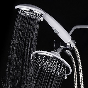 HotelSpa 30-Setting Ultra-Luxury 3 Way Rainfall Shower-Head/Handheld Shower Combo with Patented ON/OFF Pause Switch (Dual White/Chrome Finish)