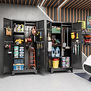 ZONLESON Metal Garage Storage Cabinet, Kitchen Pantry Cabinet with Doors and Shelves, Broom Organizer Storage Tool Racks,Cleaning Cabinet with Stainless Steel Leak (H71* D16.53*L31.5in)